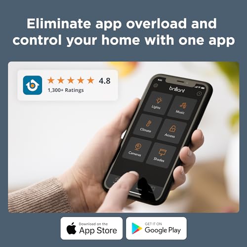 Brilliant Smart Home Control (1-Switch Panel) β Alexa Built-In & Compatible with Ring, Sonos, Hue, Google Nest, Wemo, SmartThings, Apple HomeKit β In-Wall Touchscreen Control for Lights, Music, & More