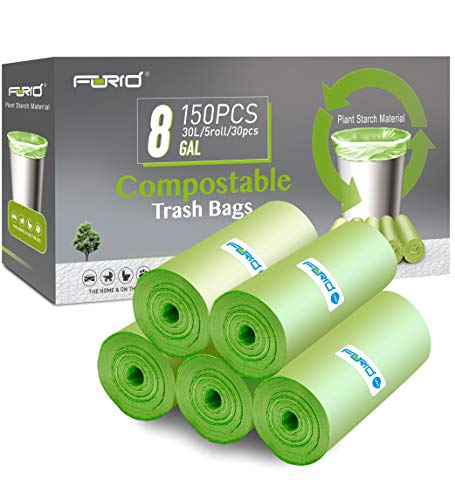 Compostable Trash Bags - FORID 8 Gallon Garbage Bags 150 Count Trash Can Liners 30 Liter Unscented Medium Wastebasket Bags for Kitchen Bathroom Home Office Garbage Can (5Rolls/Green) - Durable & Thick Trash Bag