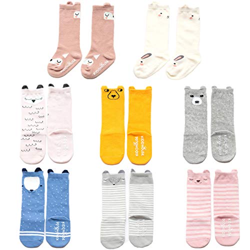 Baby Toddler Knee High Non Skid Socks with Grips for Girls and Boys 8 Pairs (6-24 Months)