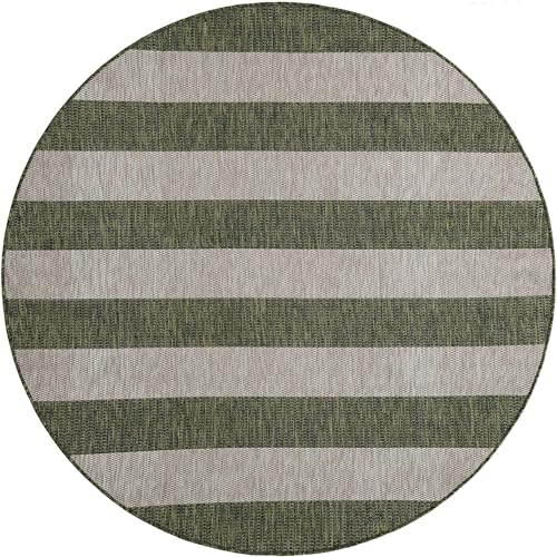 Unique Loom Outdoor Striped Collection Area Rug - Distressed Stripe (6' 1" Round Green/Gray)