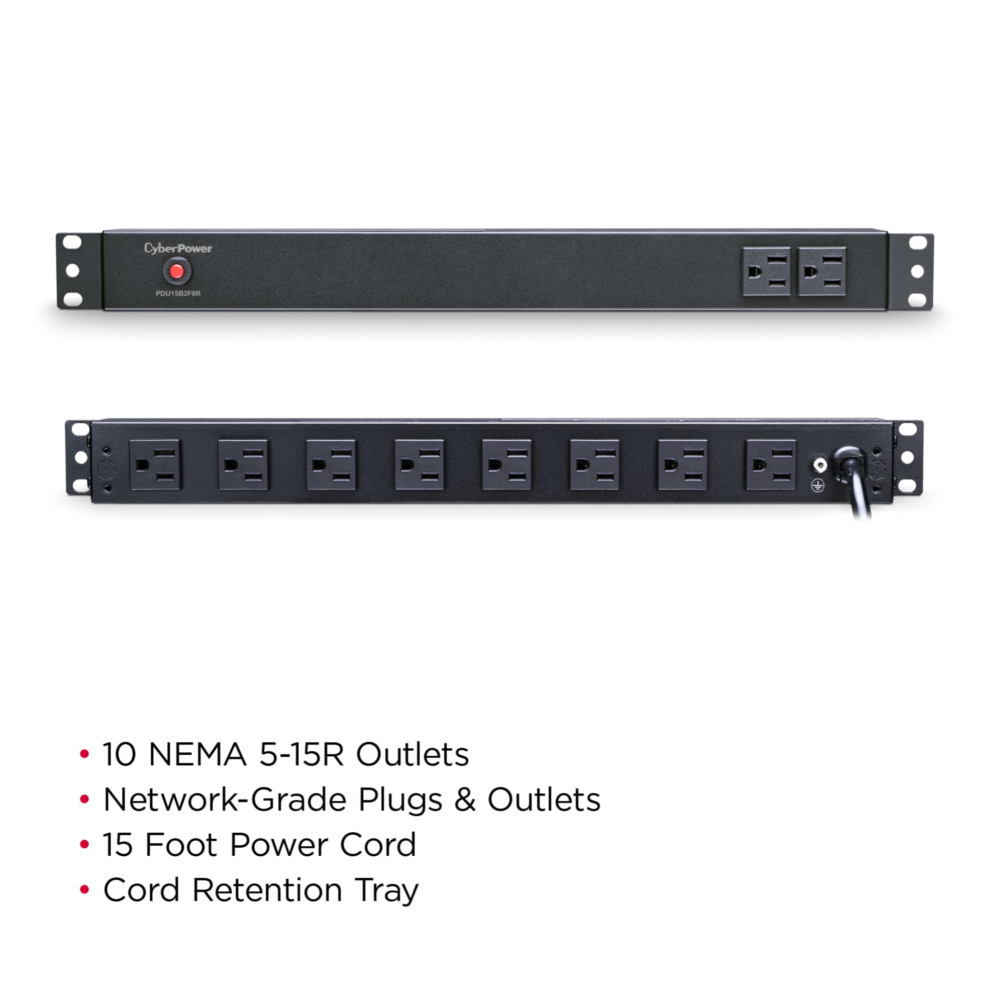 CyberPower PDU15B2F8R Basic PDU, 100-125V, 15A (Derated to 12A), 10 Outlets, 1U Rackmount