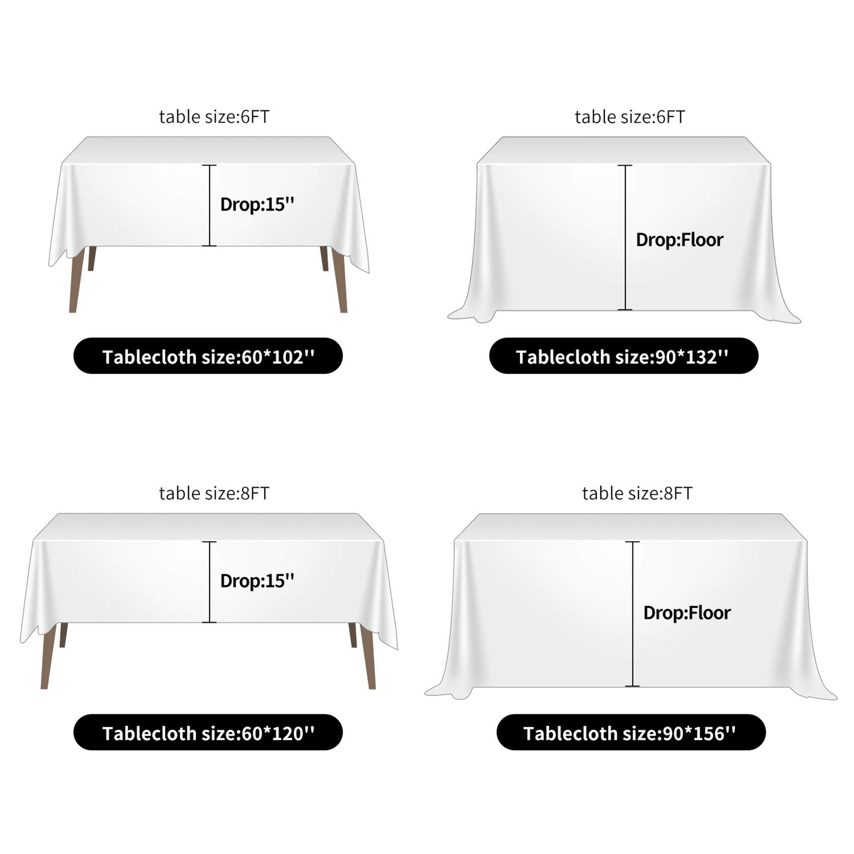 Ascoza 6pack 90x156 Inch Ivory Rectangular Tablecloth 8 Feet Table Cloth in Polyester Fabric for Wedding/Banquet/Restaurant/Parties