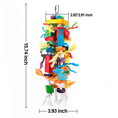 CRMADA Bird Toys, Parrot Chewing Toy, Multicolored Wooden Blocks Tearing Toys for African Grey Cockatiel Conure Cockatoo and Medium Amazon Parrot
