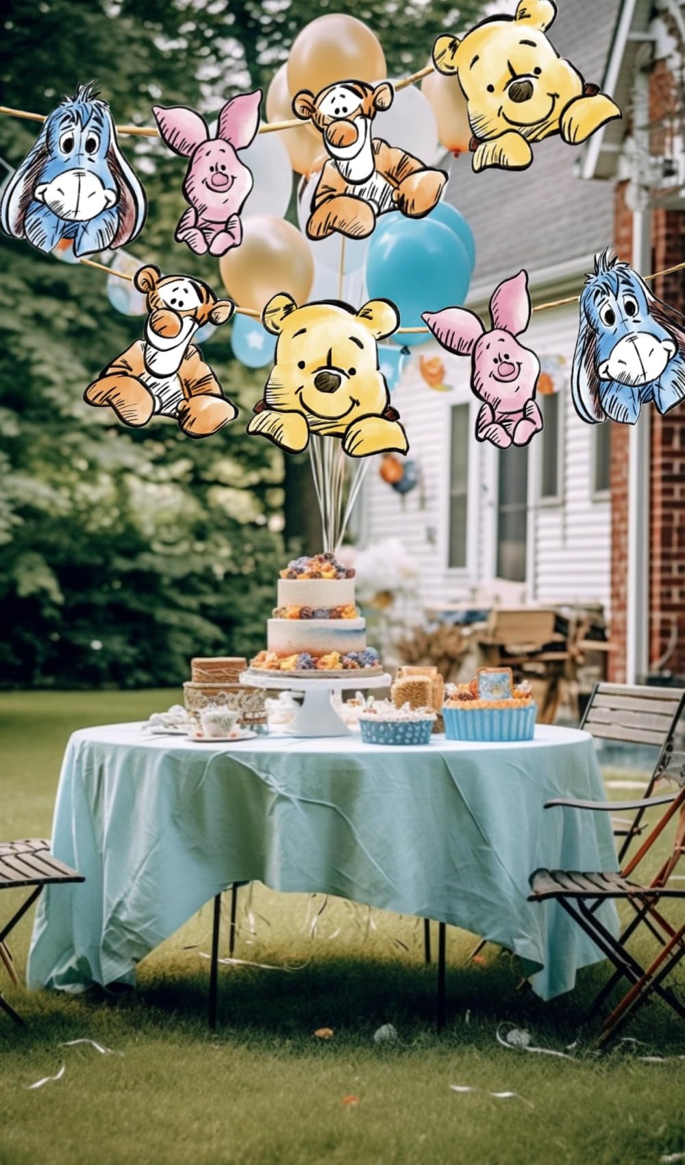 8 PCS Winnie Banner For Baby Shower Cute Pooh Birthday Banners Party Decor Supplies