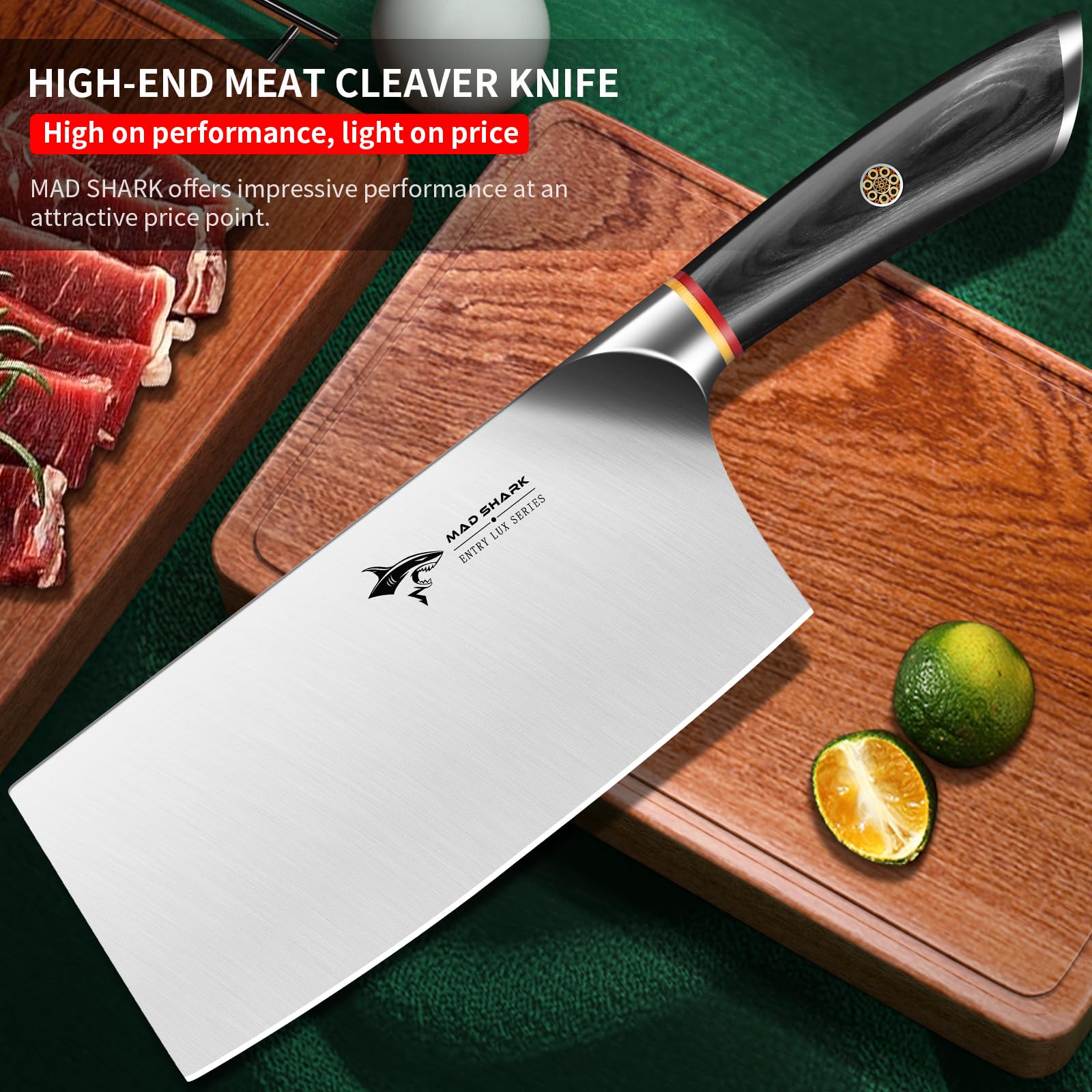 MAD SHARK 7 inch Heavy Duty Kitchen Knife, Professional Sharp Vegetable Cleaver, German Military Grade Composite Steel with Ergonomic Handle, Chef Knife for Home Kitchen Cook Cutting, Chopping