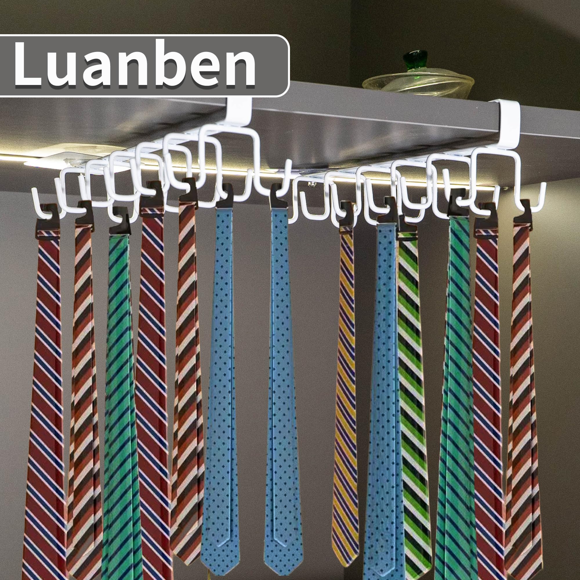 Luanben 2 Pieces White Cabinet Mug Hooks 24 Pieces Double Row Hooks, can Hang Coffee Cups/Cup Holders Under Kitchen cabinets/Hand Towels/Scarves/Ties, etc., no Need to Drill Holes (2 pcs, White)