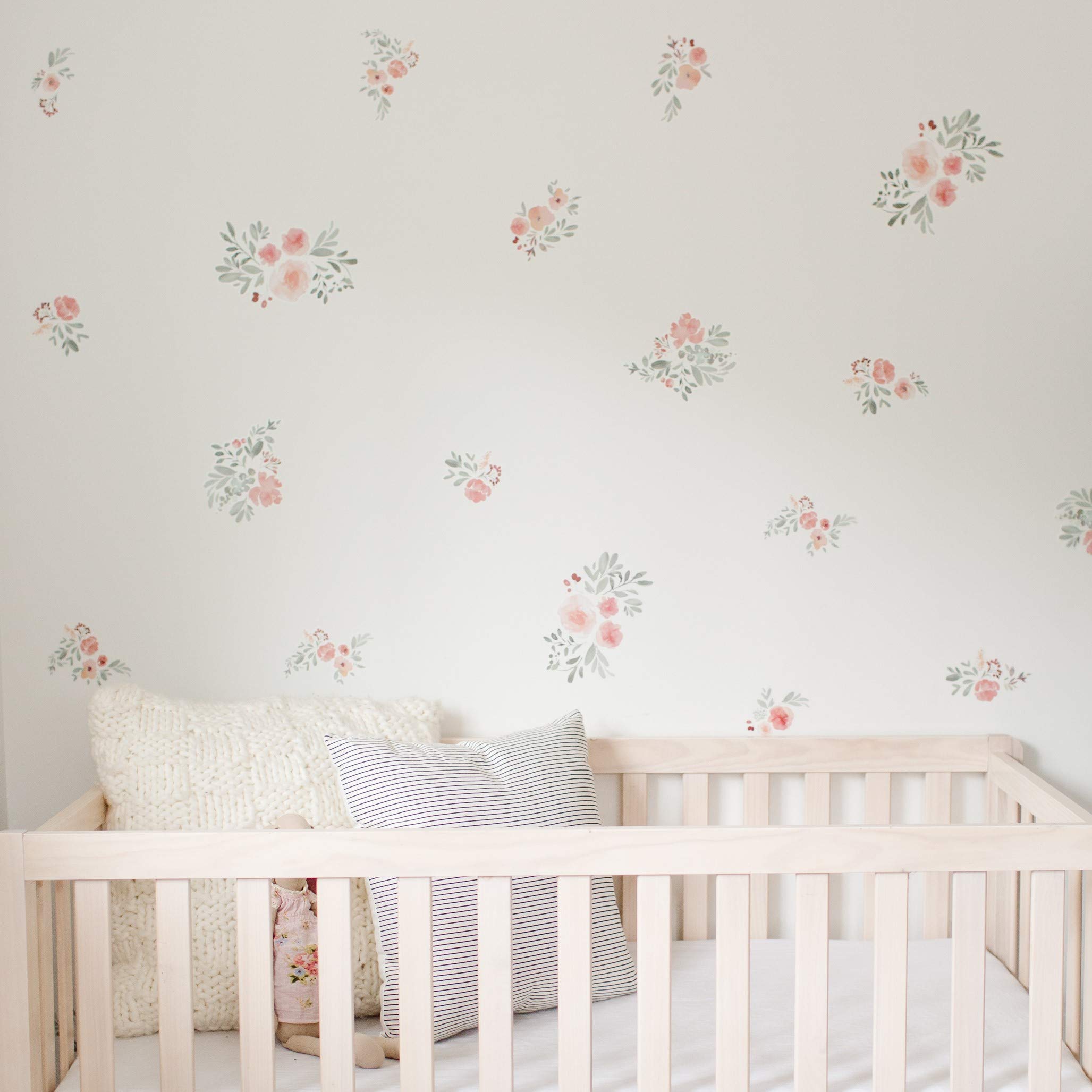Modern Maxwell Wall Art Decals for Girls Nursery, Bedroom, Living Room “Blush” Watercolor Floral Room Sticker 80 Pieces