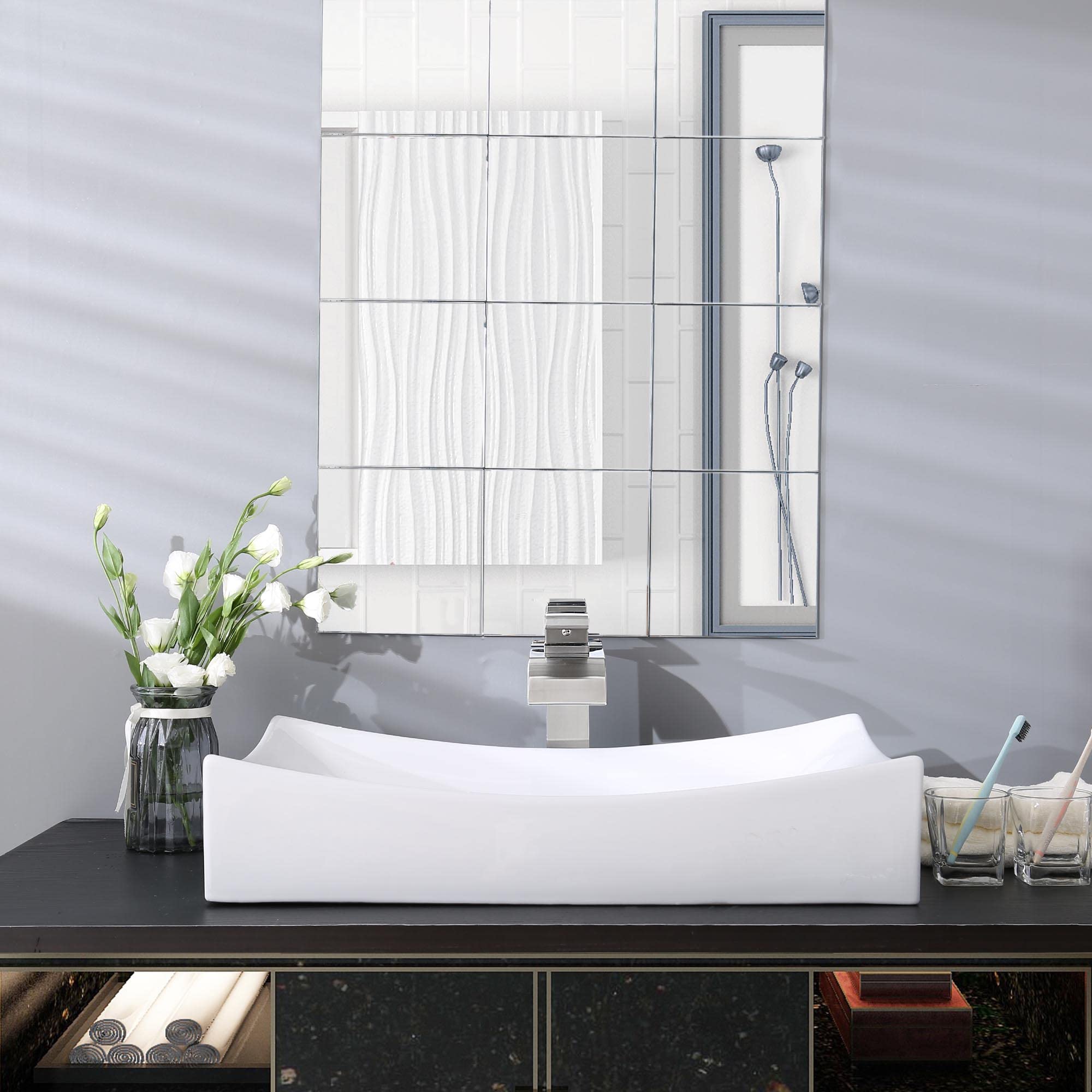 Aquaterior Waterfall Spout Single Handle Bathroom Vessel Sink Faucet with Mixer Tap One Hole Tall Bath RV Faucet Brushed Nickel(CUPC NSF CEC)