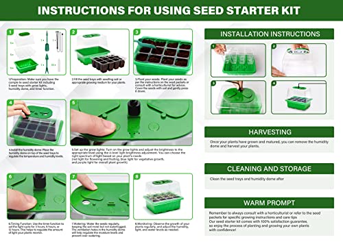 60 cell Reusable Seed Starter Tray with Grow Light, 5 Pack Seed Starter Kit with Adjustable Red, Purple, and Blue Light Brightness, Humidity,Timing for Indoor all plants fruit and vegetable seedlings