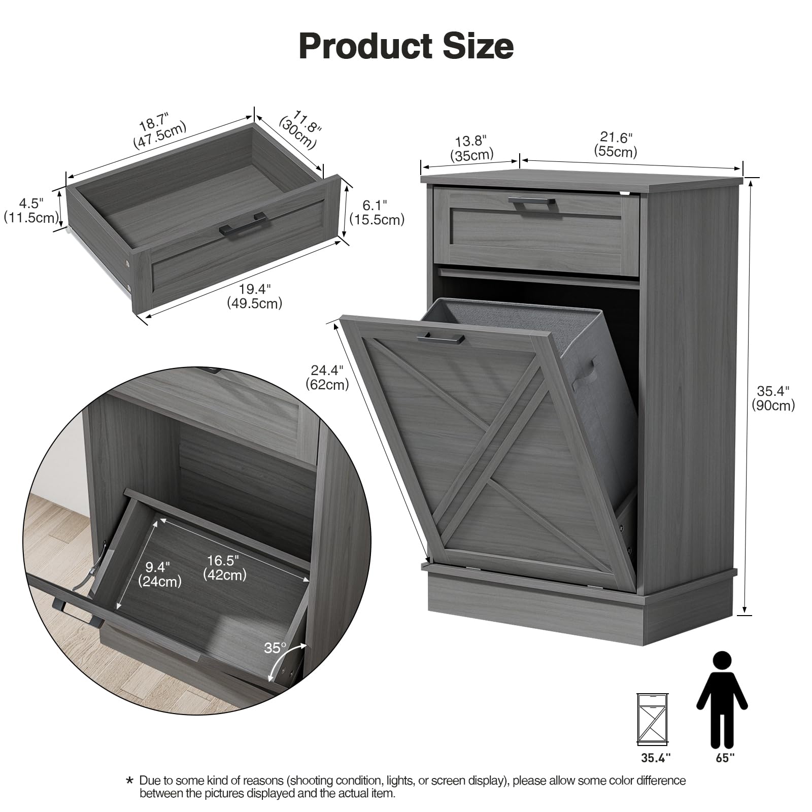 Anmytek 10 Gallon Tilt Out Trash Can Cabinet with Drawer, Kitchen Freestanding Wood Recycling Trash Cabinet for Kitchen, Pet Proof Kitchen Trash Cabinet Laundry Hamper for Home Laundry Bathroom