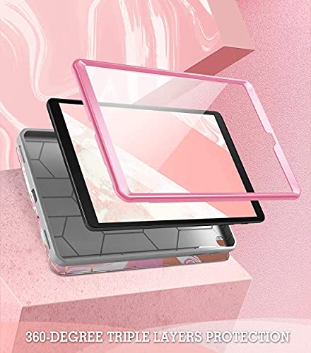 Popshine Marble Series Designed for Samsung Galaxy Tab A 10.1 2019 Case, Model SM-T510/T515, Full Body Premium 360 Degree Protective Folio Cover with Built-in Screen Protector, Liquid Marble Pink
