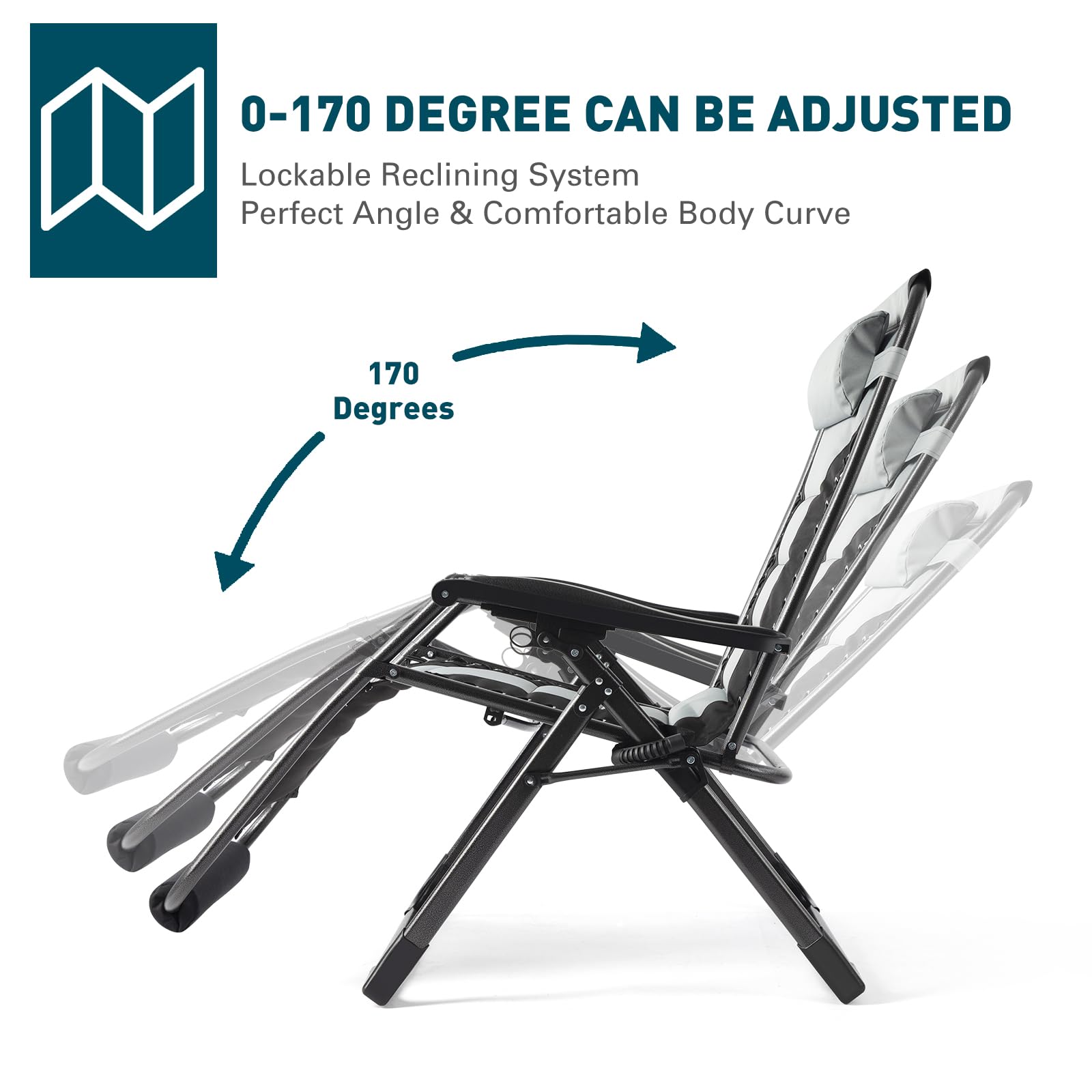 Fitnessclub Zero Gravity Chair, 350Lbs Capacity Oversize XL Outdoor Anti Gravity Chairs, Patio Lounge Folding Adjustable Recliner with Adjustable Headrest, Foot Pad & Cup Holder