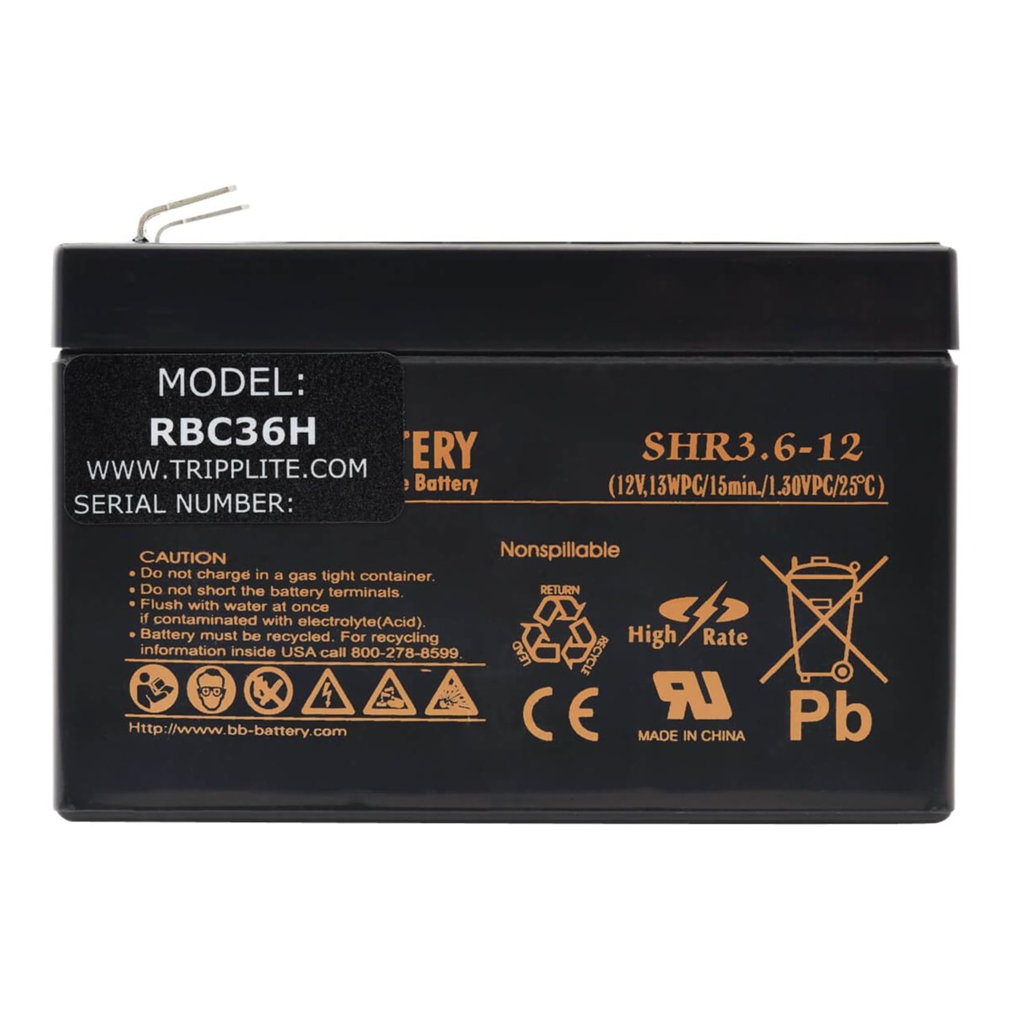 Tripp Lite Certified UPS Replacement Battery Cartridge for AVR550U, AVRX550U, ECO550UPS, ECO650UM, INTERNET550SER, INTERNET550U and INTERNET600U UPS Systems, 18-Month Limited Warranty (RBC36H)