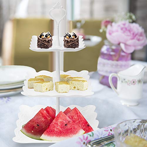 Coitak Plastic Cupcake Stands, 3 Tier Cupcake Stand, Dessert Tower Tray for Tea Party, Baby Shower and Wedding (2 Pack) (Square)