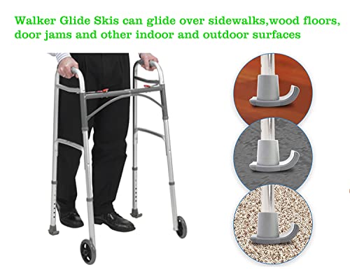 ComsenMed Walker Glide Skis, Universal Fit, Extra Durable,for 1 1/8 Inch Tubes,Universal Replacement Glide Caps,Heavy Duty Walker Coaster Skis for,Walker Parts,Walker Tips,(Gray) 1 Pair