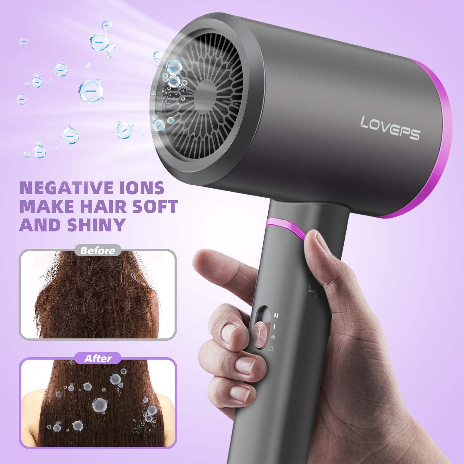 Blow Dryer with Diffuser, Ionic Hair Dryer, Constant Temperature Hair Care Without Damage,Travel Hair Dryer,Pink Gold