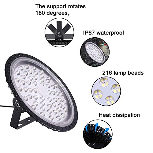 UFO LED High Bay Light, 6000-6500K, IP54, Waterproof Dust Proof, Warehouse LED Lights High Bay Lighting for Garage, Factory, Gymnasium, Basement, Parking(Newest Design )… (200W) (5 pcs)