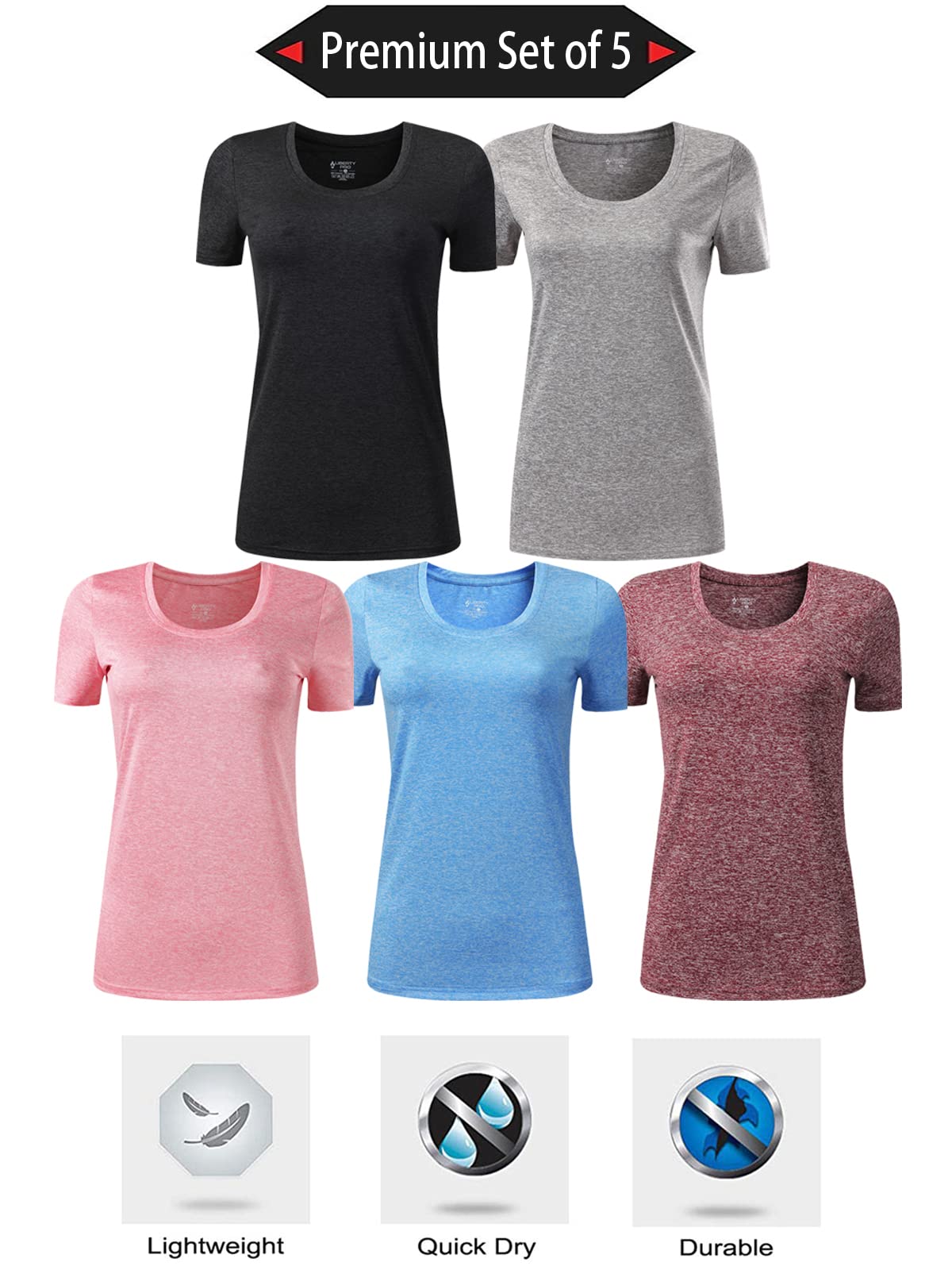 5 Pack Women's Quick Dry Short Sleeve T Shirts, Athletic Workout Tee Tops for Gym Yoga Running (Set 1, Small)