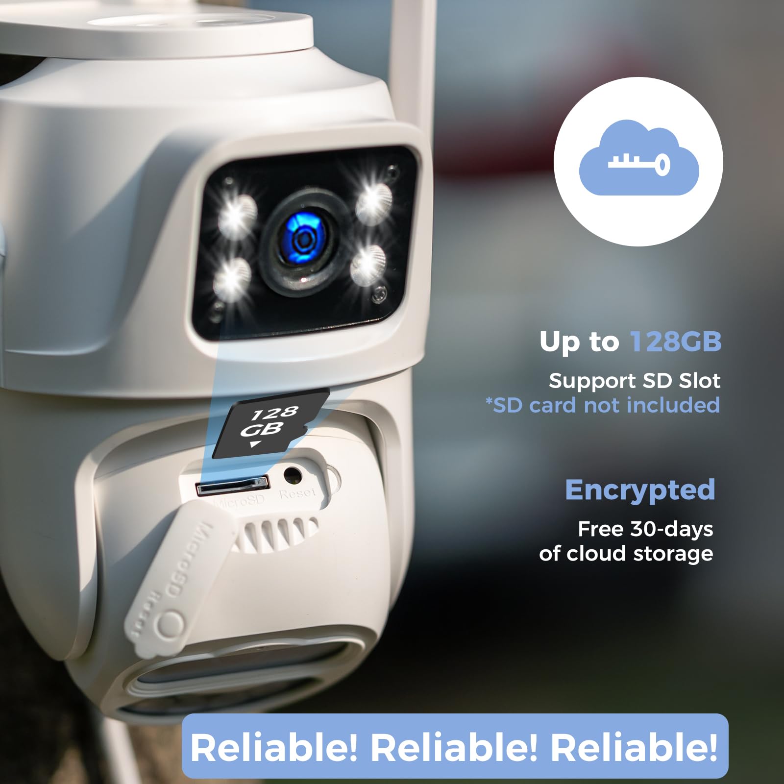 Aomeisi C1 2K Security Camera Outdoor,Plug-in 9.8 Ft Cable,360°View Pan/Tilt,Two-Way Audio,Audible Flashlight Alarm,Motion Alert,SD Slot & Cloud Storage,Work with Alexa & Google Home,CloudEdge