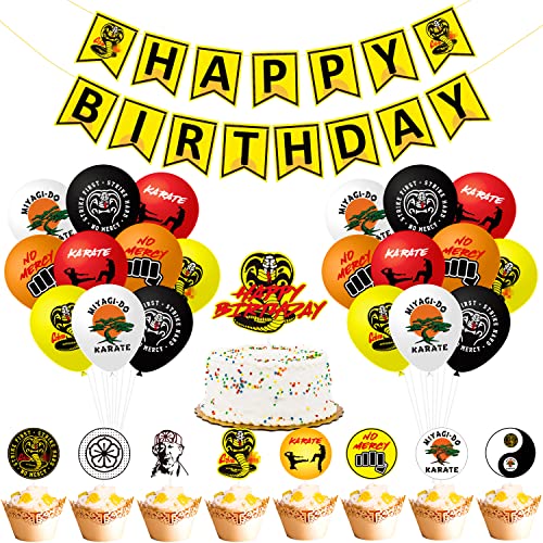 51Pcs Birthday Decorations Kit Including Latex Balloons, Banner, Cake & Cupcake Toppers, Party Supplies for Adults