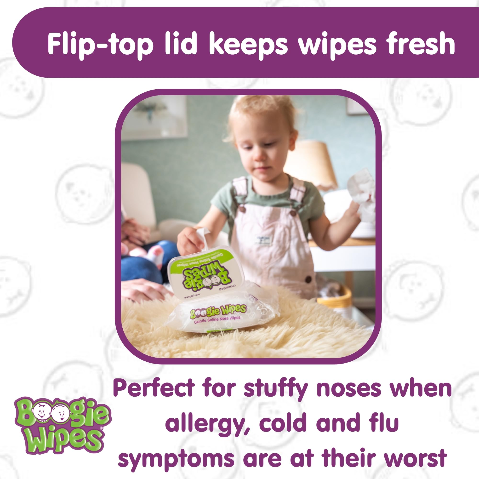 Baby Wipes by Boogie, Saline Wet Wipes for Nose, Face, Hand & Body, FSA/HSA Eligible, Made with Vitamin E, Aloe, Chamomile and Natural Saline, Unscented 30 Count Pack of 3