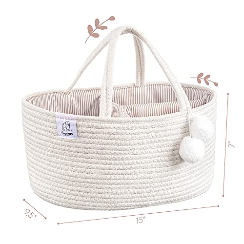 fephas Baby Diaper Caddy Organizer- Off White Rope Nursery Storage Bin- Portable Diaper Storage Basket for Changing Table and Car- Perfect Baby Shower & Registry Gift