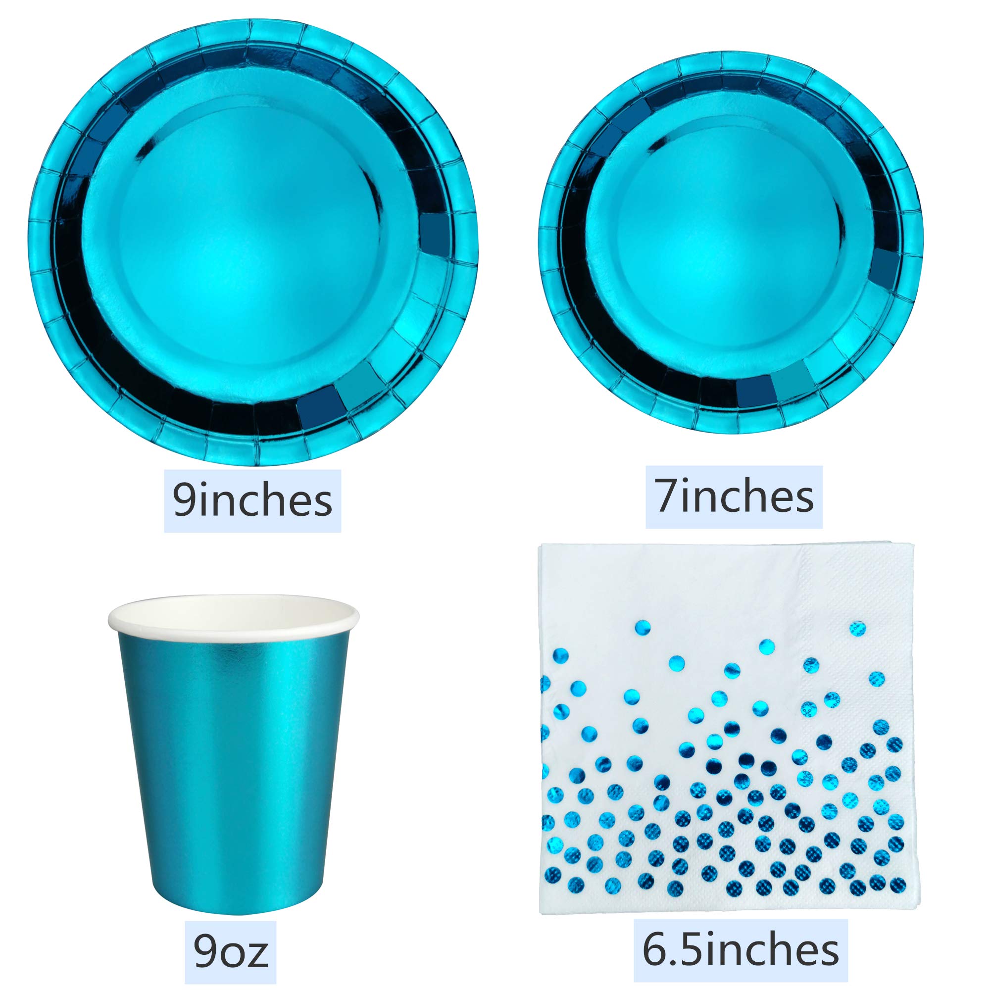 Blue Birthday Party Decorations Party Supplies Heavy Duty Disposable Metallic Blue Paper Plates and Napkins Dinnerware Set for Halloween,Baby Shower,Wedding-125PCS