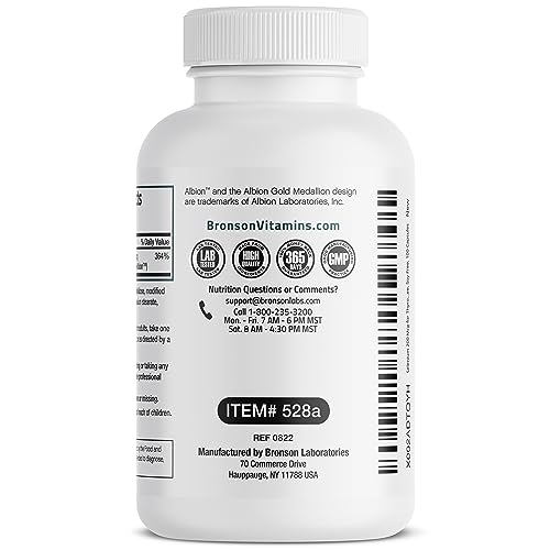 Bronson Selenium 200 mcg for Immune System, Thyroid, Prostate and Heart Health โ Yeast Free Chelated Amino Acid Complex - Essential Trace Mineral with Superior Absorption, 100 Vegetarian Capsules