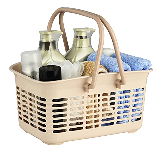 ALINK Plastic Shower Caddy Basket with Handle, Portable Organizer Storage Basket for College Dorm, Bathroom, Kitchen - Khaki