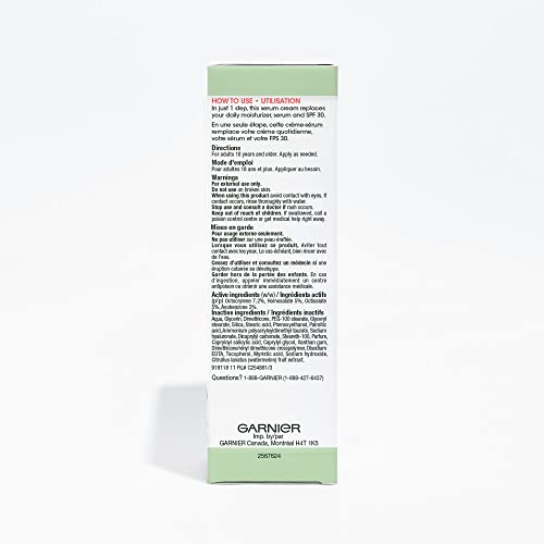 Garnier Green Labs Hyalu-Melon 3-in-1 Replumping Serum Cream with Hyaluronic Acid, 24h Moisture + Serum + SPF 30, 2.4 Fl Oz (72mL), 1 Count (Packaging May Vary)
