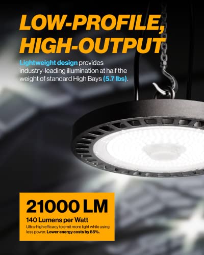 Sunco 2 Pack UFO LED High Bay Light, Lighting for Warehouse, 5000K Daylight, 150W, 21000 LM, 100-277V, Dimmable 0-10V, IP65 Waterproof, Super Bright, UL