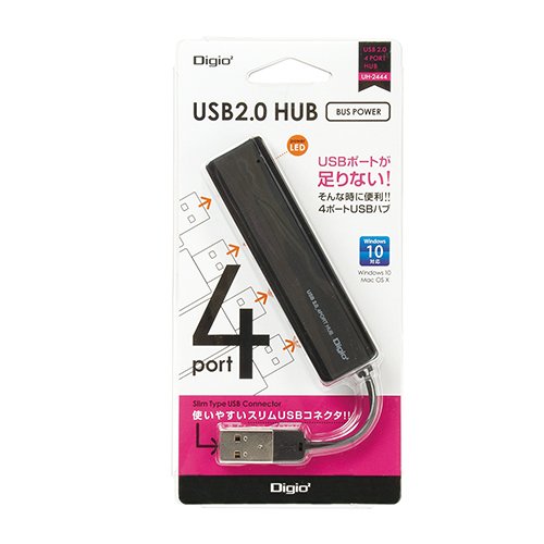 Digio2 43861 USB 2.0 4-Port Hub, Black
