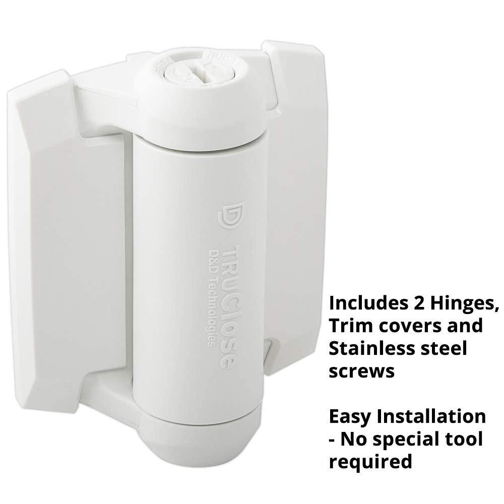 D&D Technologies TCA1S3WTS TruClose Regular Duty Gate Hinges for Self Closing Metal Gates Up to 66 lb (White, 2)