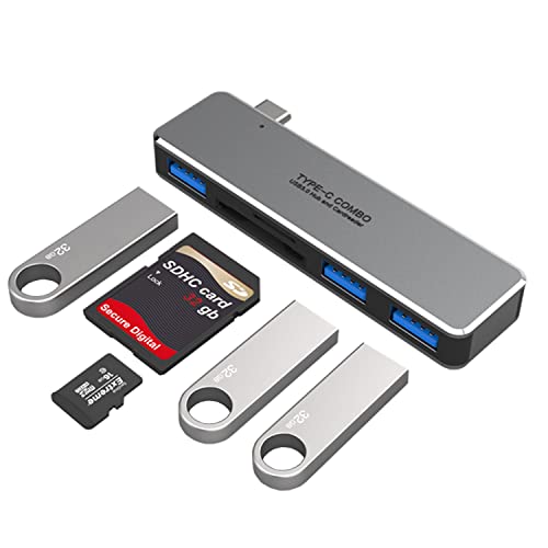 5 in 1 Dongle USB C Hub Adapter with USB 3.0 Ports SD TF Card Readers for Laptops Fast Charging (Silver)