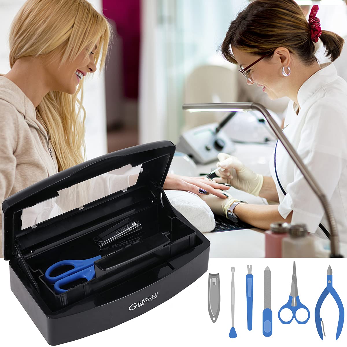 Gusnilo nail art tools sterilizer box for nail tools, tweezers, hair salon, spa and trimmer manicure equipment (1 piece, black)