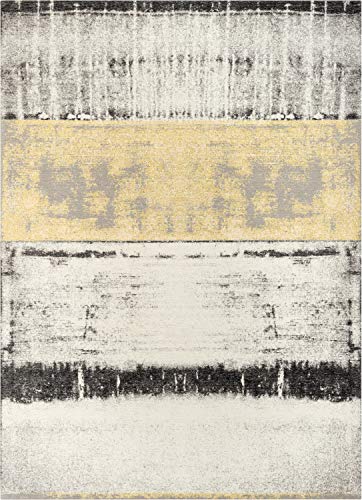 Well Woven Faren Grey & Yellow Kilim-Style Weave Distressed Tribal Stripe Area Rug 5x7 (5'3" x 7'3")