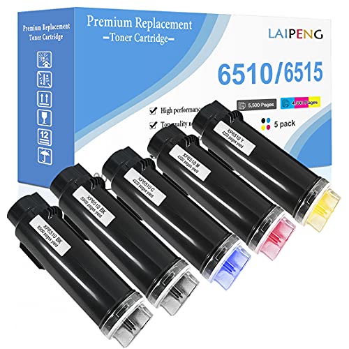 LAIPENG 5 Packs Compatible Toner Cartridges 6510 6515 for Xerox Phaser 6510 6510n 6510dn 6510dni 6510dnm WorkCentre 6515 6515n 6515dn 6515dni 6515dnm High Yield 5500 BK & 4300 Pages CMY
