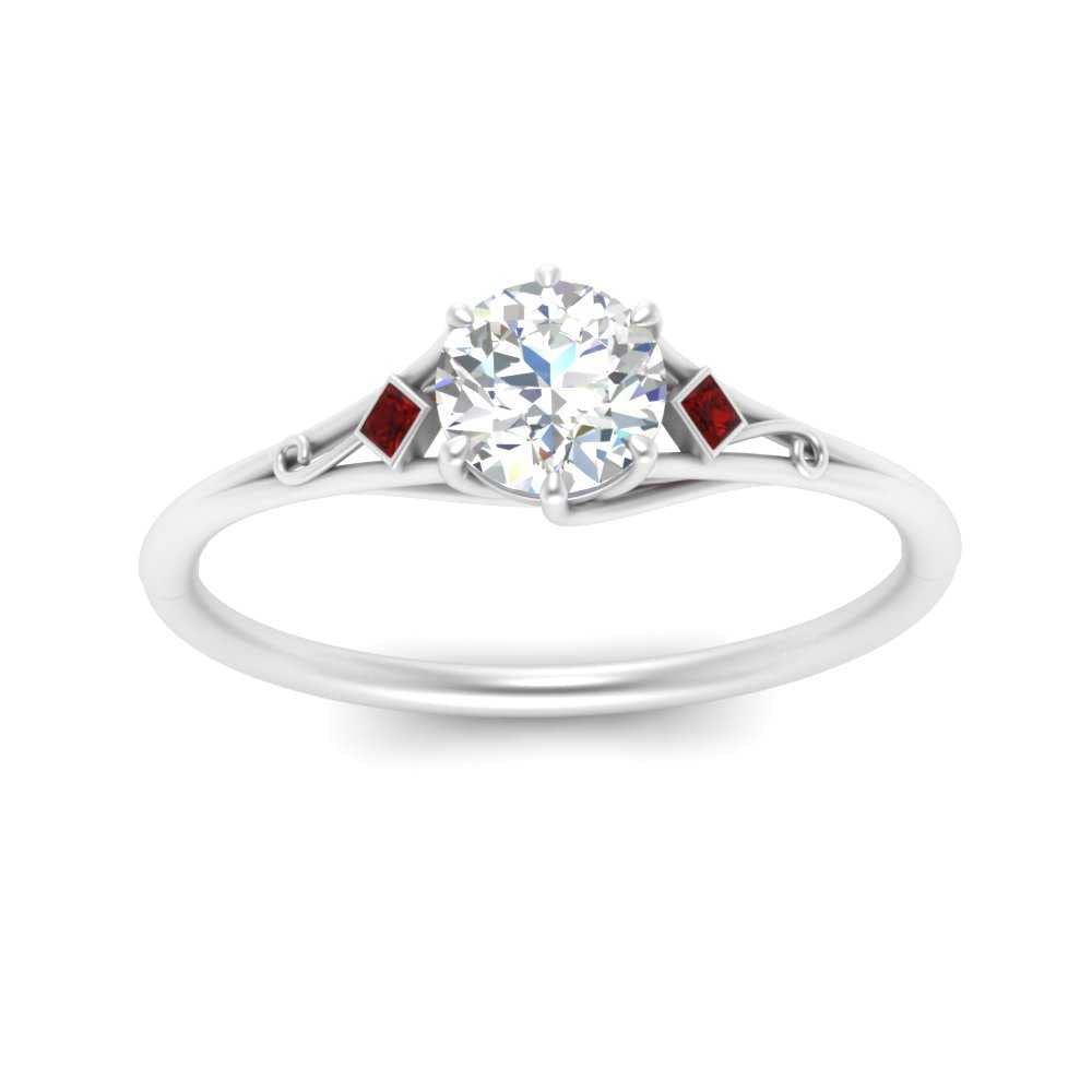 55Carat Cathedral Art Deco Diamond Ring sterling silver Created Ruby Round shape Red color Side Stone Engagement Rings prong Setting in Size 6 Minimal Surprise Gifts for Ladies