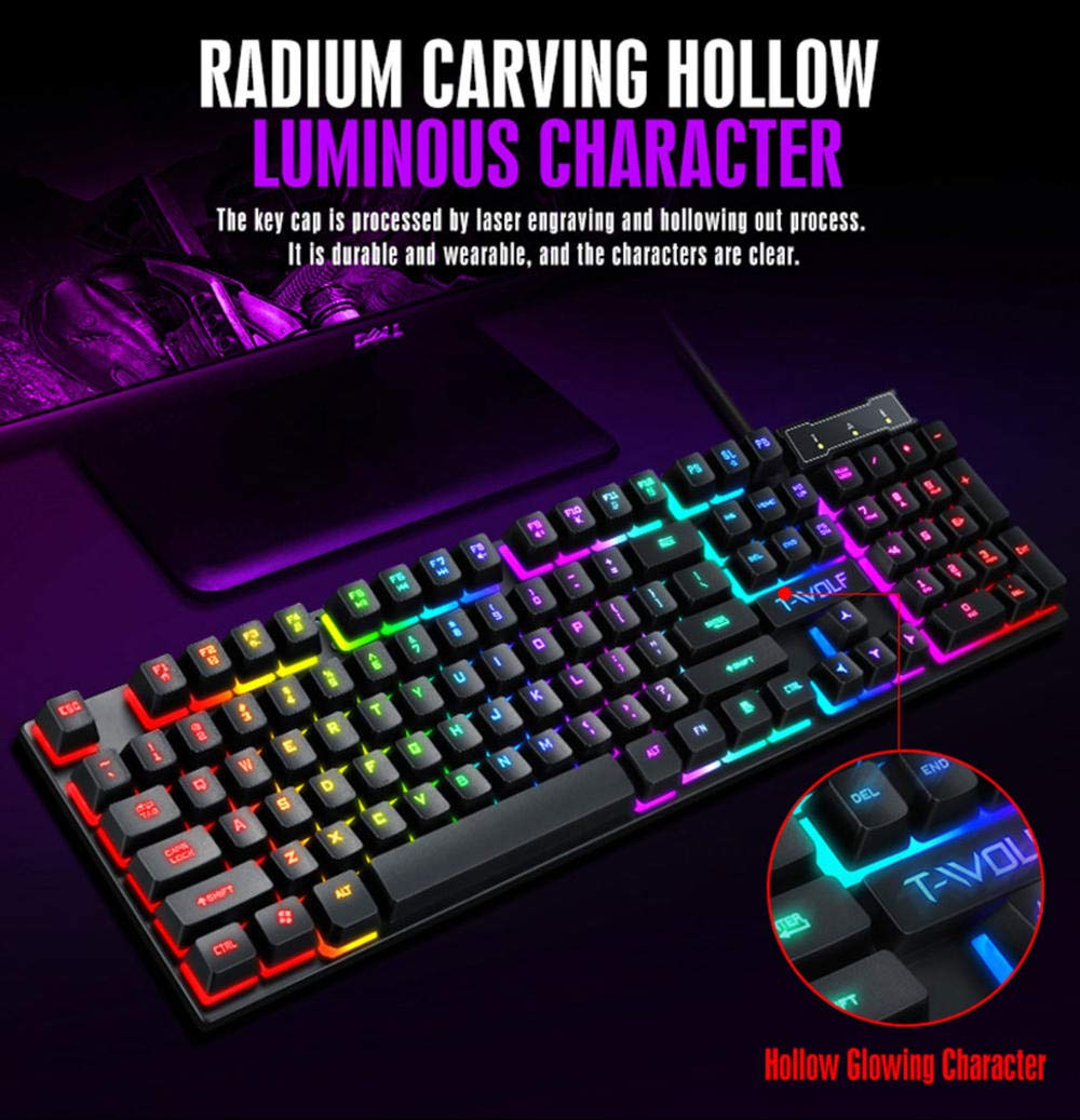 No/Brand Gaming Keyboard, Wired Keyboard with Mouse Combo, Gaming Player Kit with LED-Backlit Keyboard, Silent Gaming Mouse Kit for PC Laptops