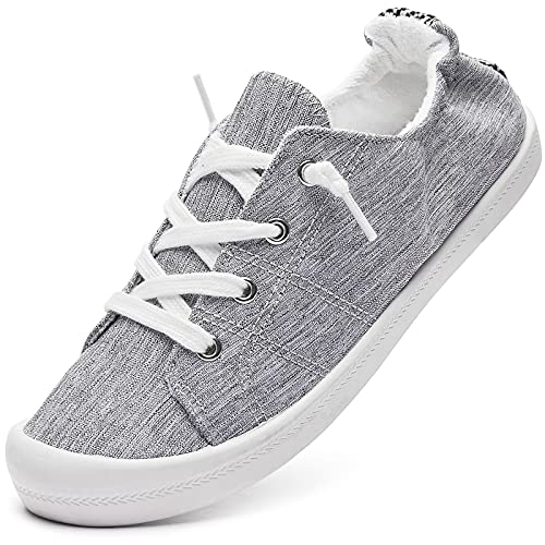 BENPAO Womens Canvas Slip On Shoes White Black Fashion Sneakers Loafers Shoes for Women(Grey, US11)