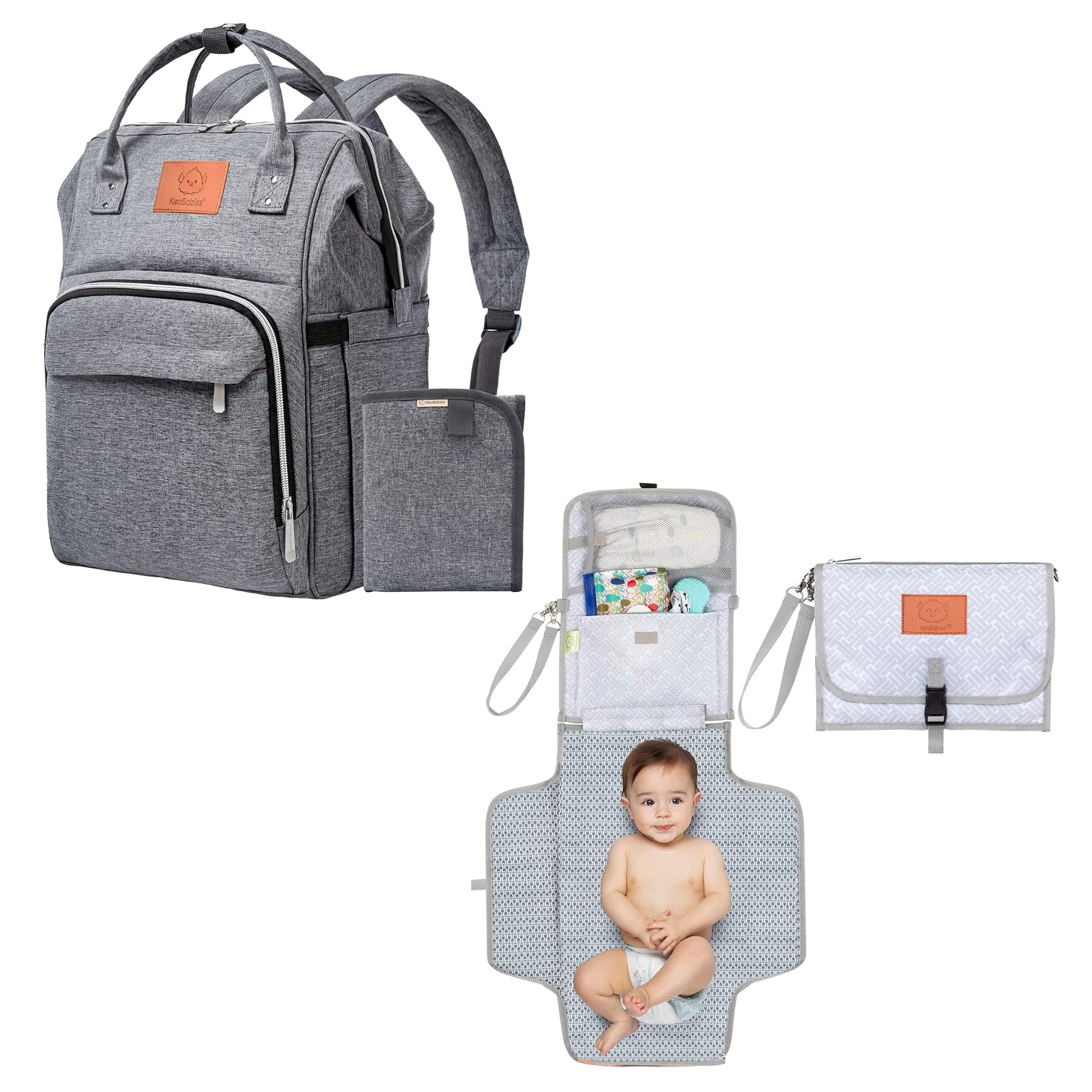 KeaBabies Diaper Bag Backpack and Portable Diaper Changing Pad - Waterproof Multi Function Baby Travel Bags - Waterproof Foldable Baby Changing Mat - Diaper Changing Station -Travel Diaper Change Pad