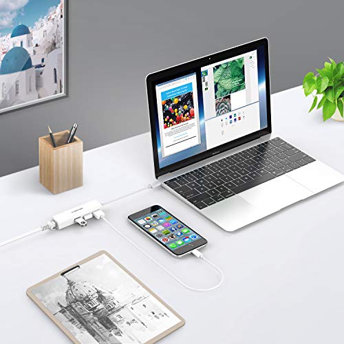 LENTION USB C to 3 USB 2.0 Ports Hub with RJ45 Ethernet LAN Adapter Compatible 2020-2016 MacBook Pro 13/15/16, New Mac Air, MacBook 12, Surface Pro 7/Book 2/Go, Chromebook, More (CB-UC2.0, White)