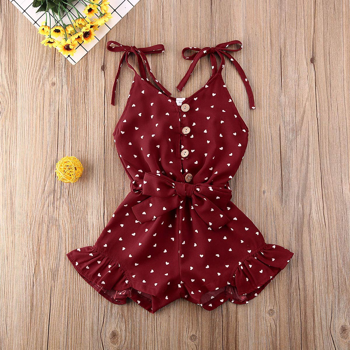 Toddler Kid Baby Girl Strap Sleeveless Romper Halter Heart Jumpsuit Bodysuit Shorts Overalls Summer Outfits Set (Black,1-2T)