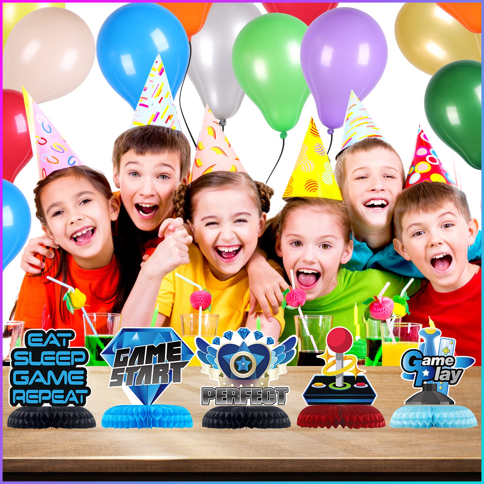9 Pcs Video Game Honeycomb Centerpieces Video Game Birthday Table Decorations For Boys Blue Game Table Toppers 3D Gaming Party Decorations for Kids Boys Game Themed Birthday Baby Shower