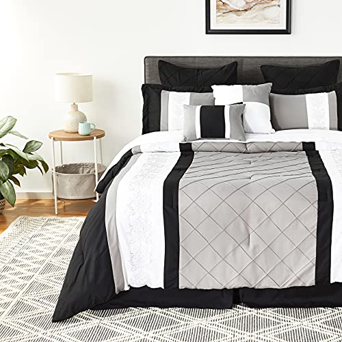 Chic Home 8-Piece Embroidery Comforter Set, Queen, Livingston Black