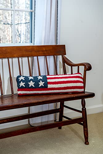 Chandler 4 Corners Artist-Designed Stars and Stripes Hand-Hooked Wool Decorative Throw Pillow (8β x 24β) 4th of July Pillow for Couches & Beds - Easy Care, Low Maintenance - Veteran, Patriotic Pillow