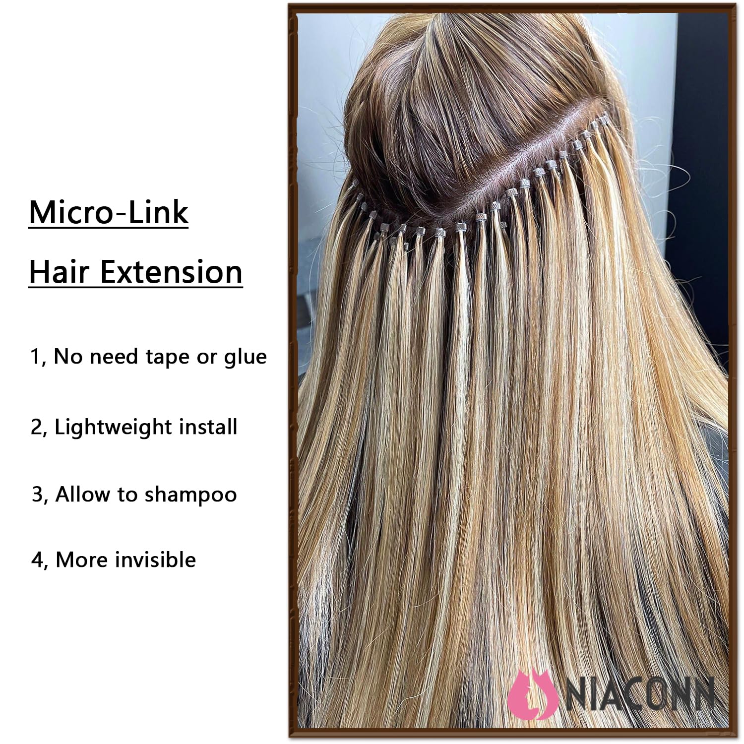 NIACONN 1000Pcs MicroLink Beads for Hair Extensions, 5mm Silicone Lined Beads Microlink Rings Hair Extensions Tool-Brown