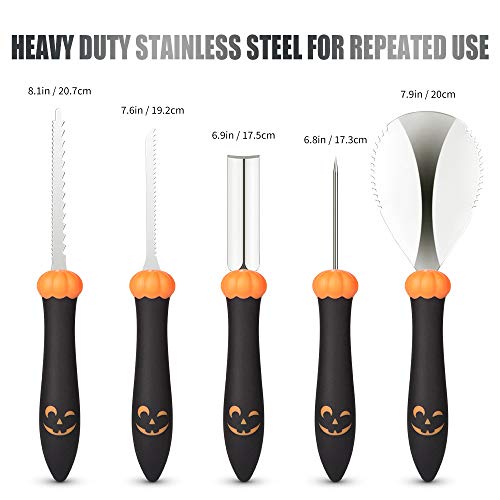 Upgraded 17 PCS Pumpkin Carving Kit for Adults & Kids with Professional Detail Sculpting Tools, Heavy Duty Stainless Steel Knife Set with Carrying Case for Halloween Decoration