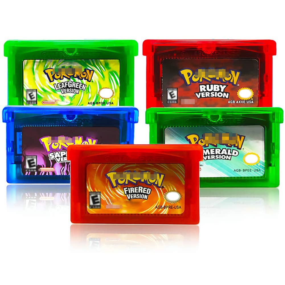 5 Pcs Emerald Ruby Sapphire FireRed LeafGreen Version GBA Game, Monster Third-Party Cards Gameboy Cartridge Compatible with GBA/GBC/SP/ (Reproduction Game Cards)