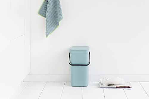 Brabantia Sort & Go Kitchen Recycling Can (3.2 Gal/Mint) Stackable Waste Organiser with Handle & Removable Lid, Easy Clean, Fixtures Included for Wall/Cupboard Mounting
